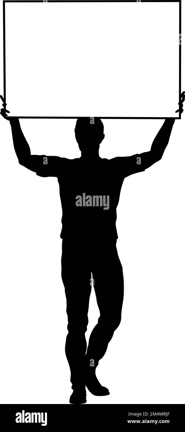 Protest Rally March Picket Sign Silhouette Person Stock Vector Image ...
