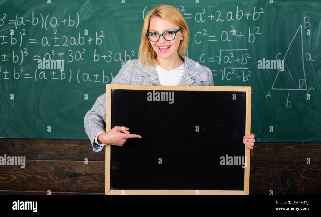 Information for incoming students. Teacher show school advertisement ...