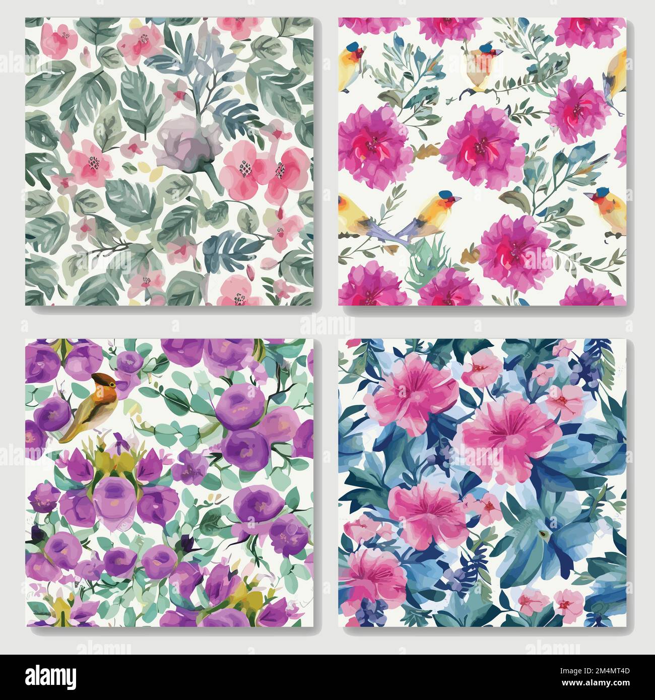 Bird, flower, leaf, branch. Hand drawn watercolor vector illustration ...