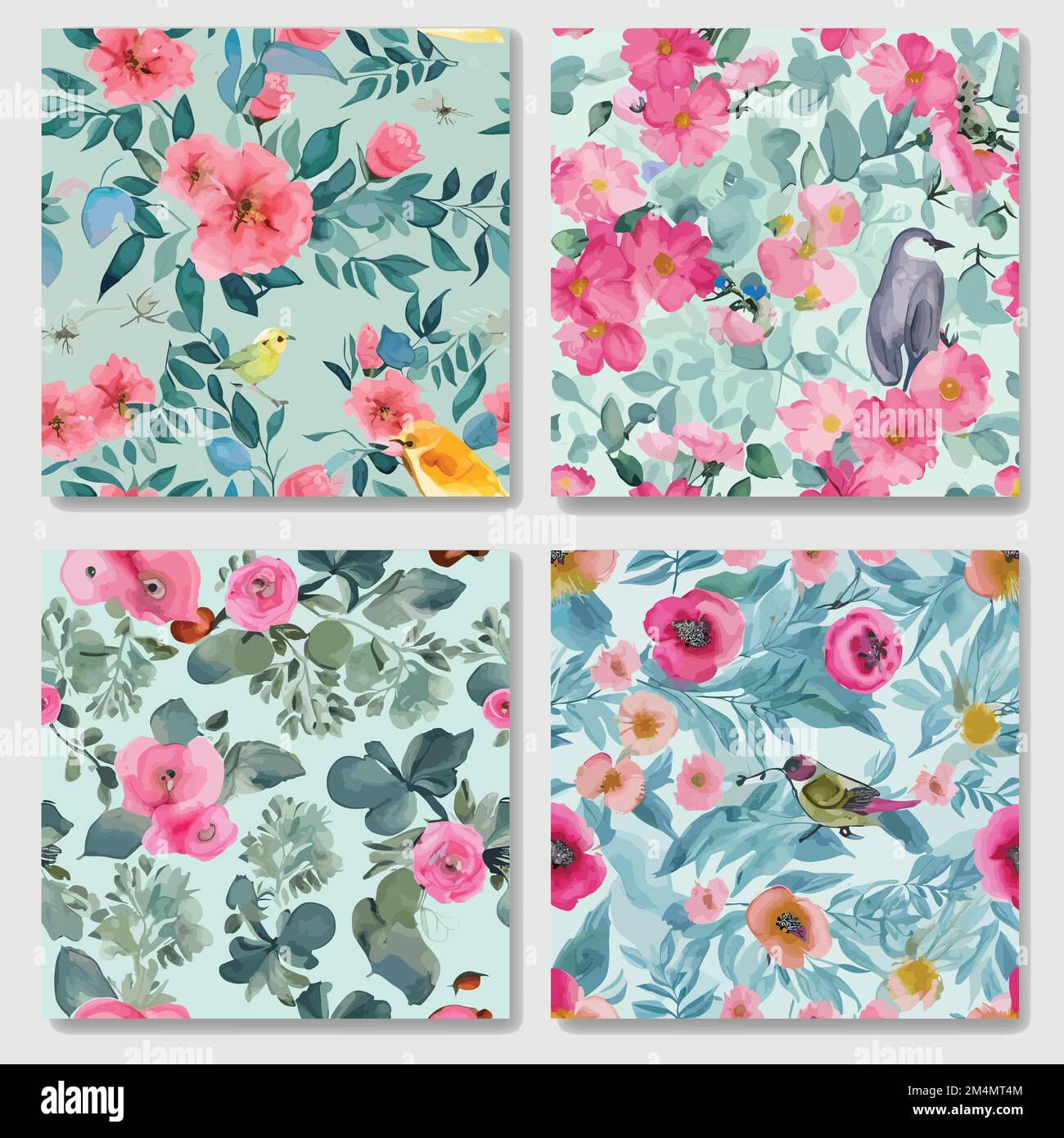 Bird, flower, leaf, branch. Hand drawn watercolor vector illustration ...