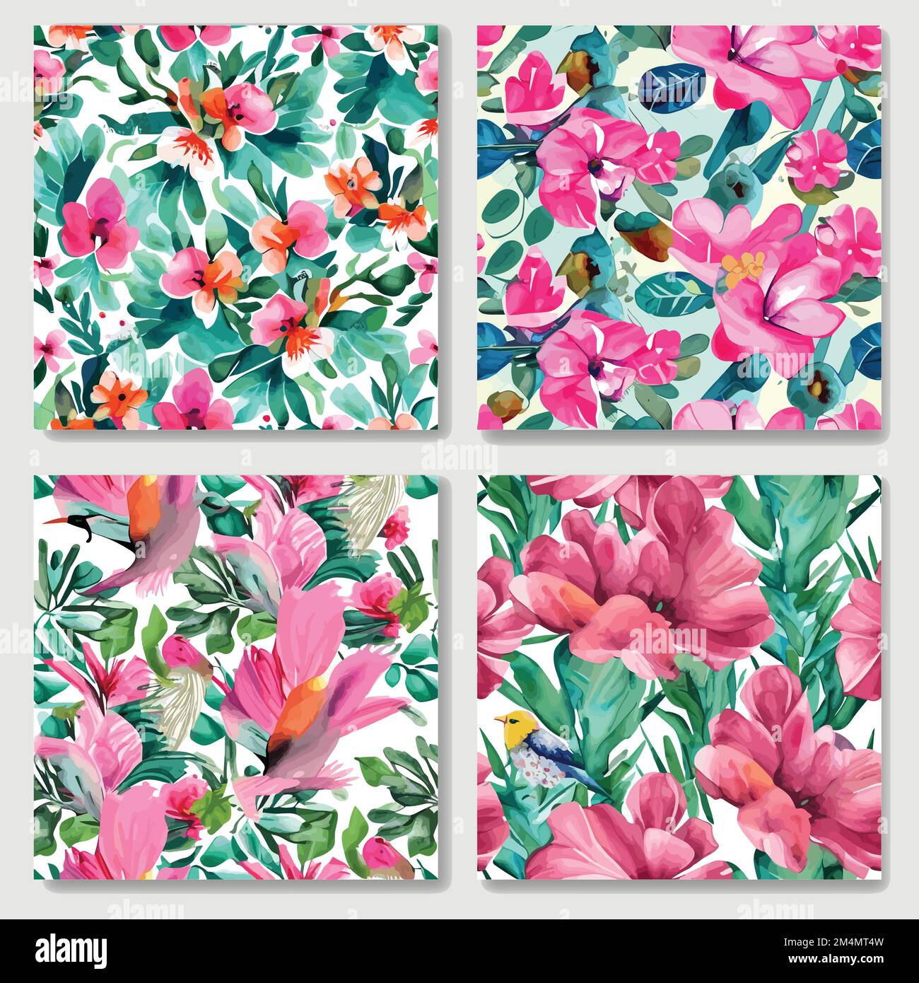 Bird, flower, leaf, branch. Hand drawn watercolor vector illustration ...