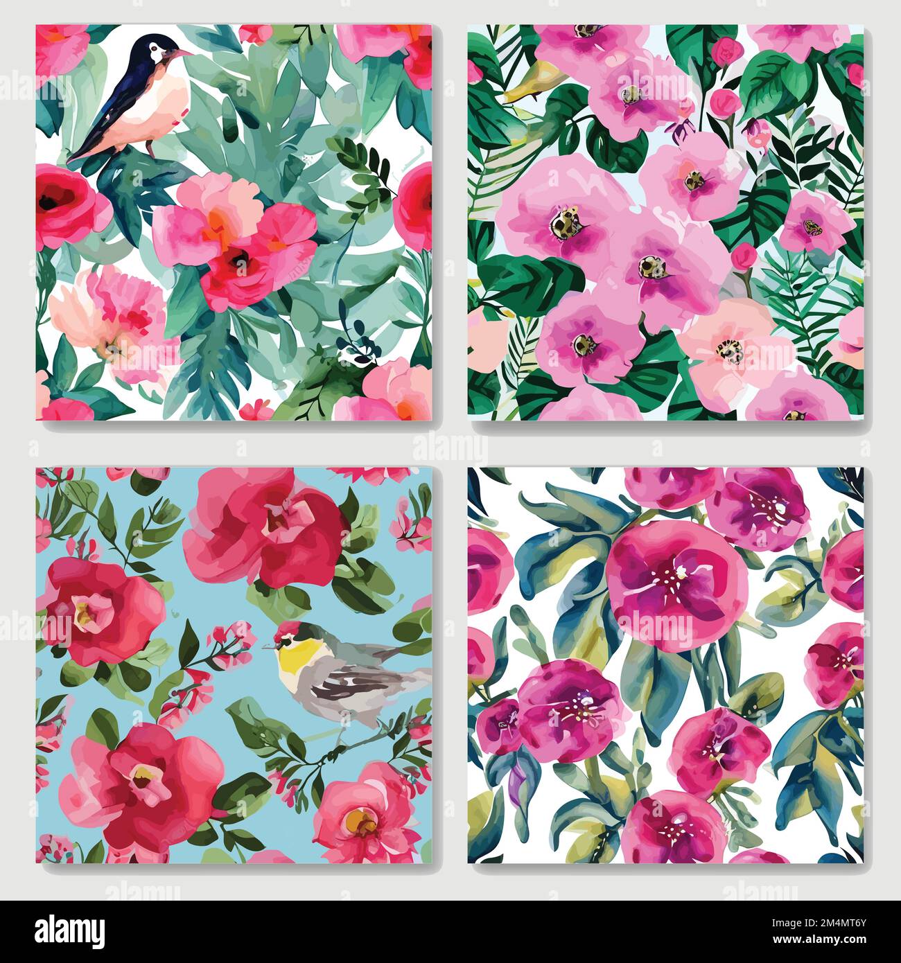 Bird, flower, leaf, branch. Hand drawn watercolor vector illustration ...