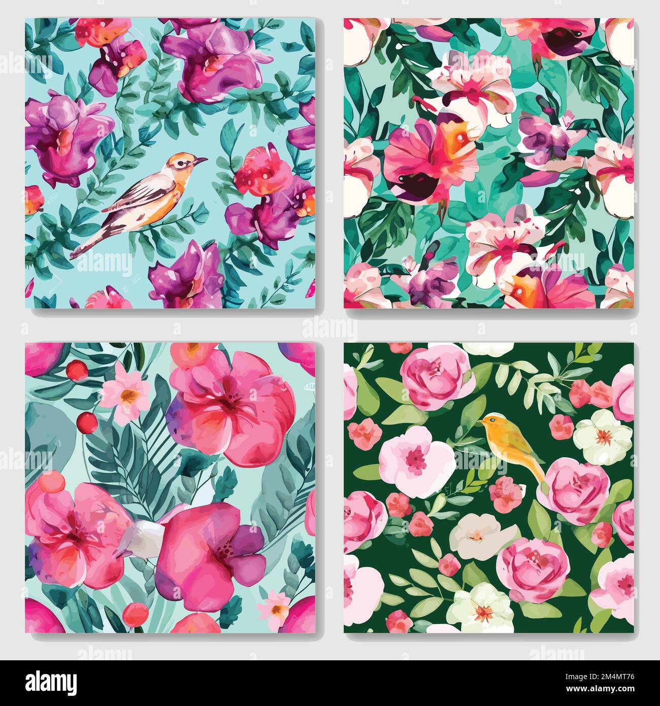 Bird, flower, leaf, branch. Hand drawn watercolor vector illustration ...