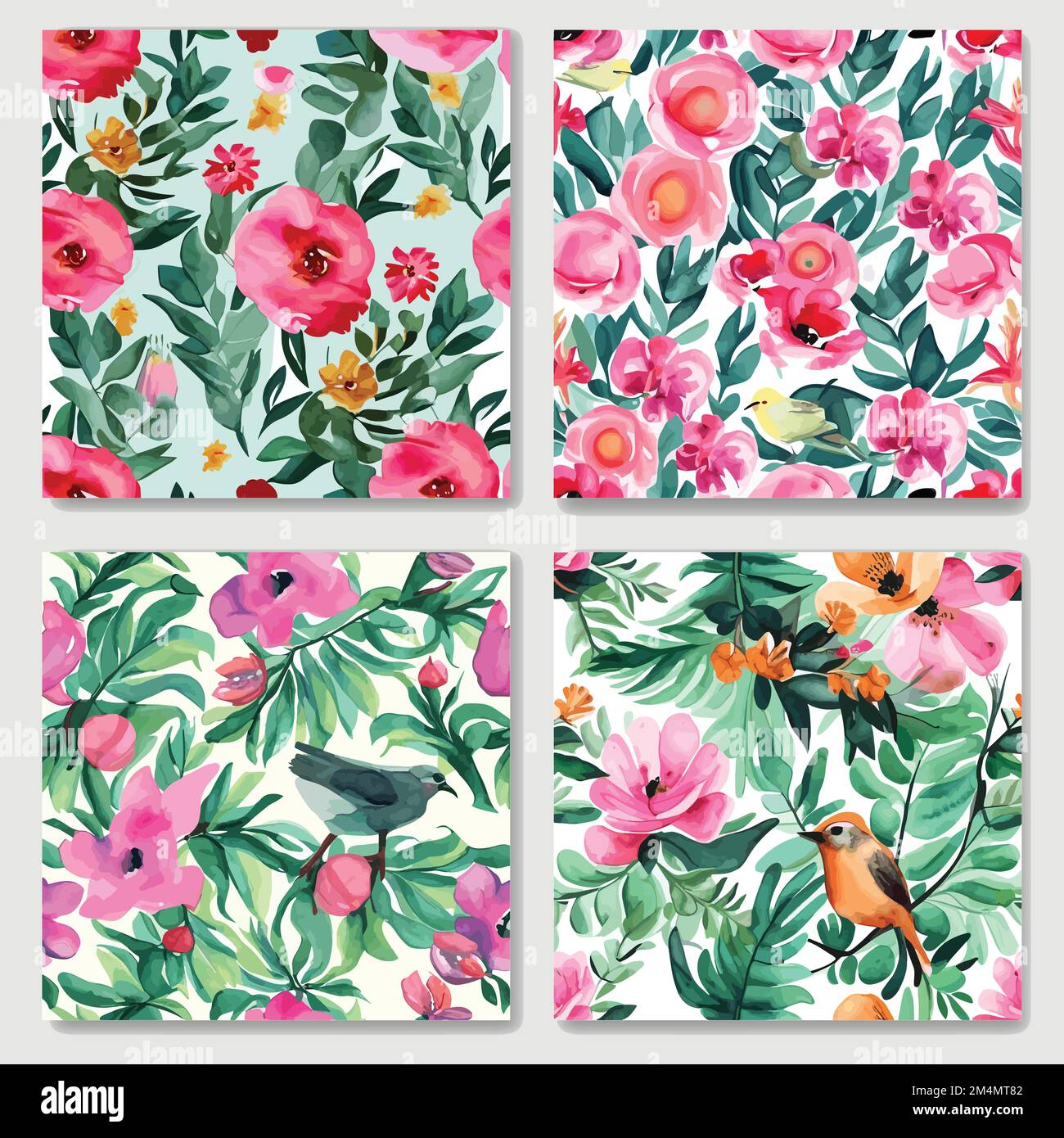 Bird, flower, leaf, branch. Hand drawn watercolor vector illustration ...