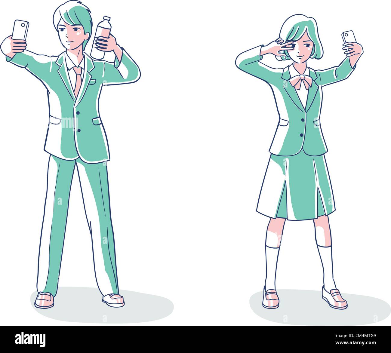 A student wearing a school uniform is taking a selfie Stock Vector ...