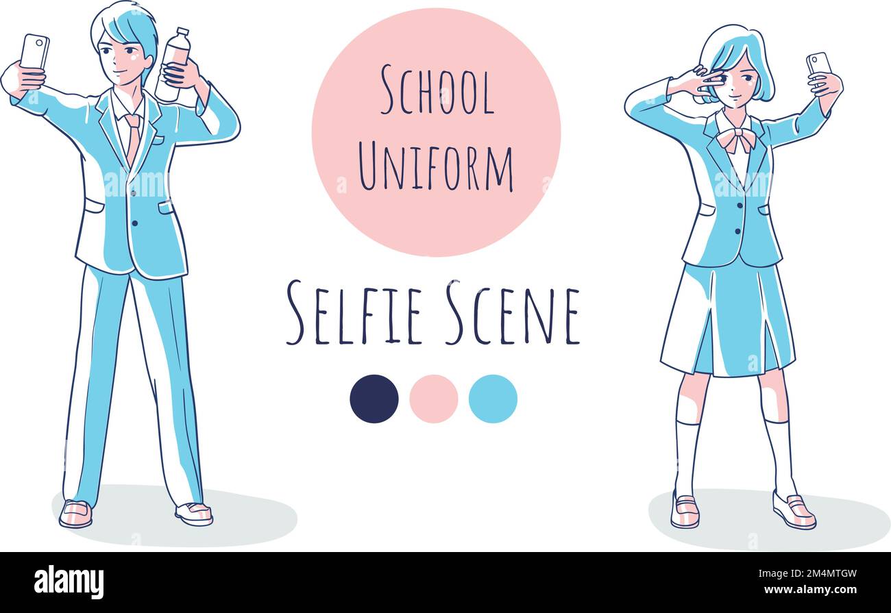 A student wearing a school uniform is taking a selfie Stock Vector ...