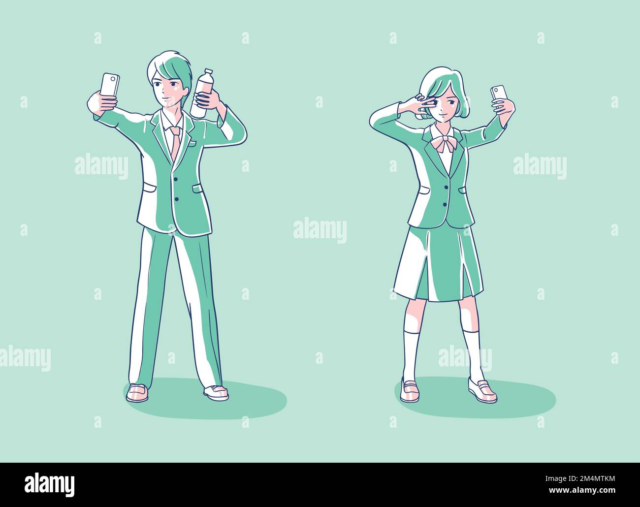 A student wearing a school uniform is taking a selfie Stock Vector ...