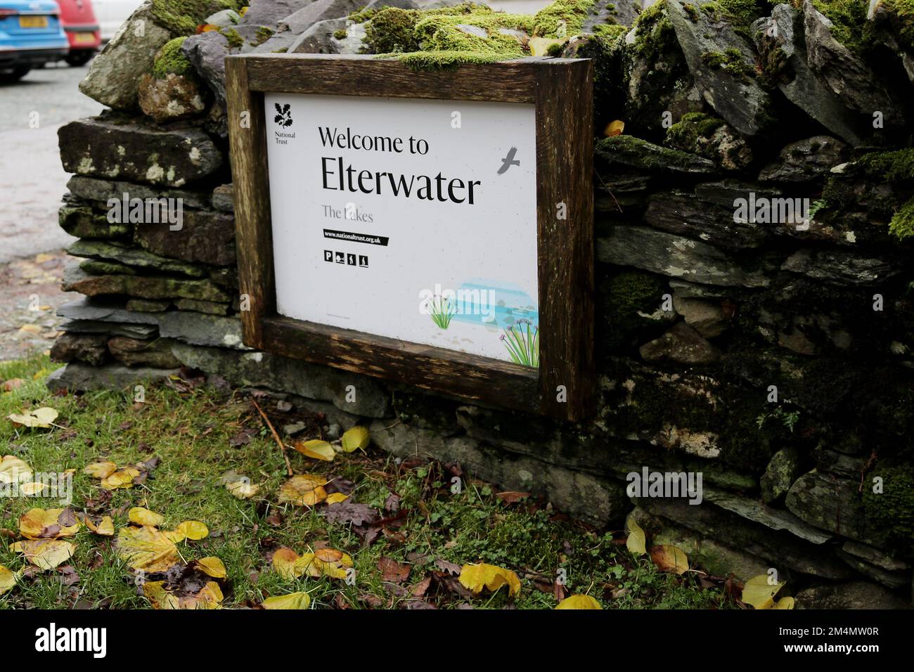 The National Trust car park at Elterwater, Langdale, Lake district ...