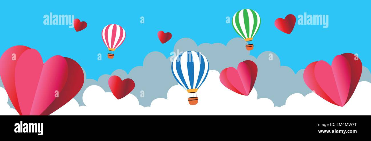A Valentine's Day modern border frame design with hot air balloons and ...