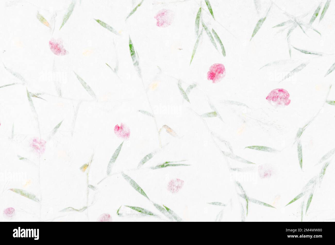 Mulberry paper sheet decorated with dry flower and leaf texture ...