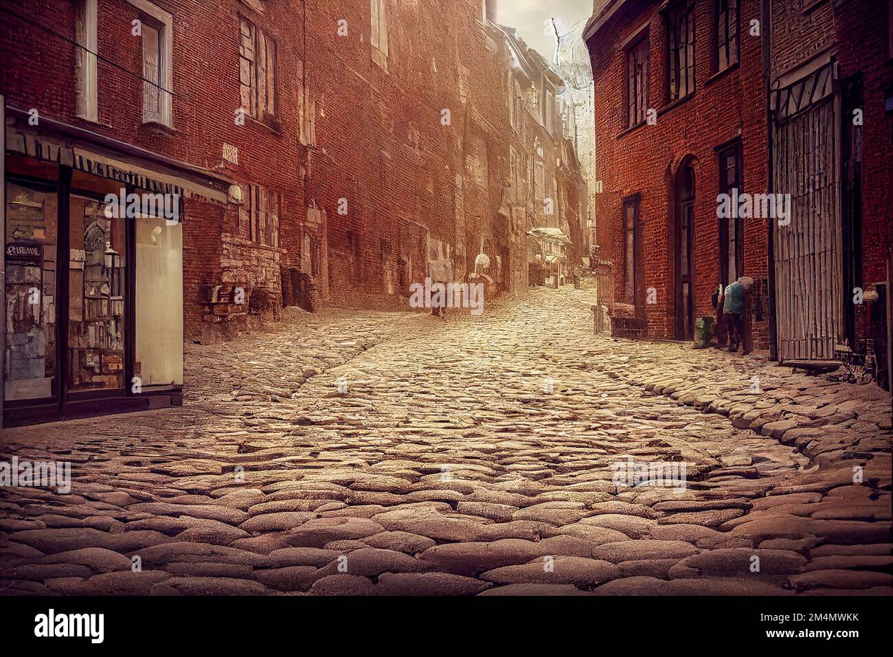 narrow street in the town, Generative AI Art Illustration Stock Photo ...