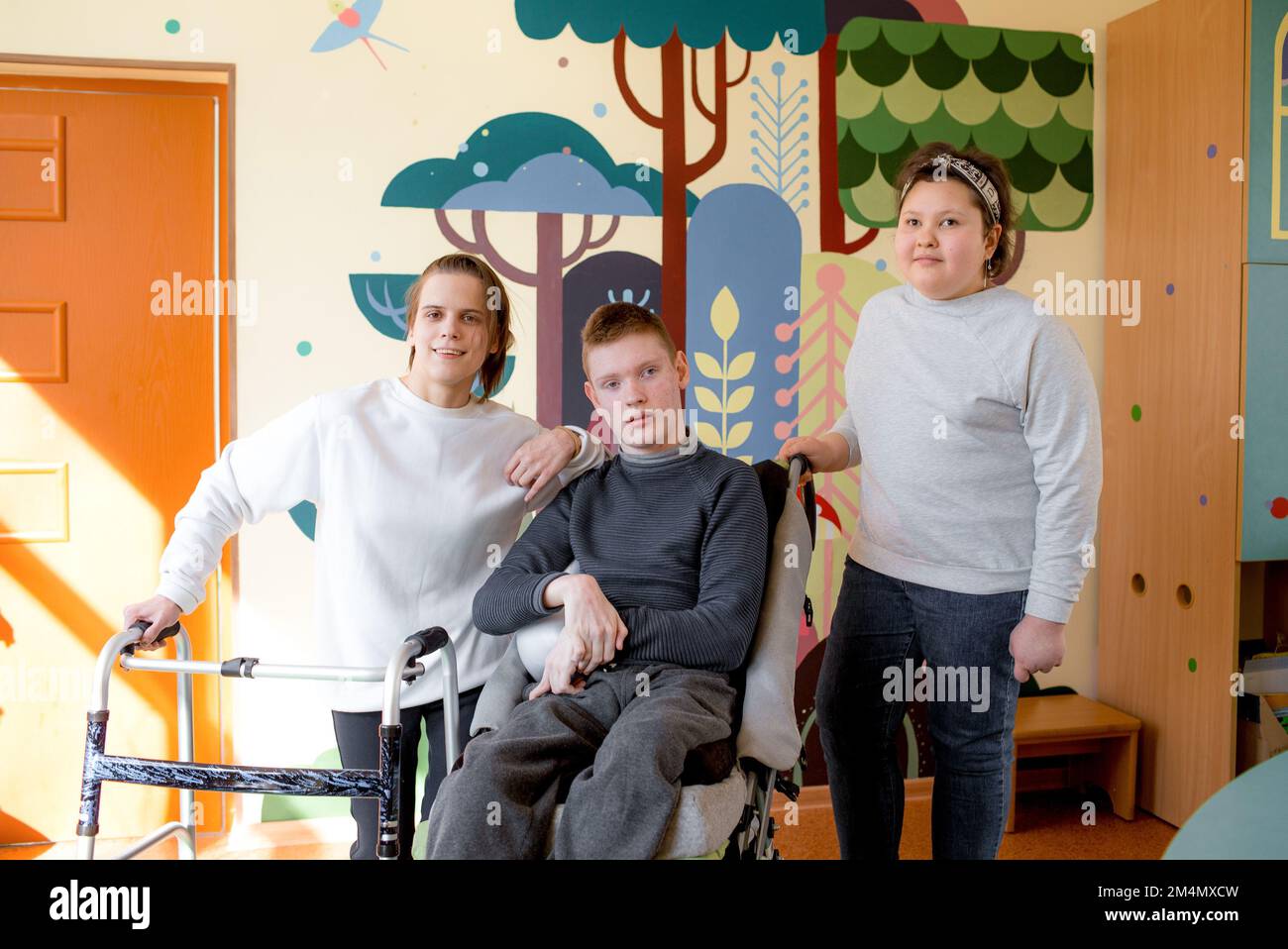 a group of teenagers with disabilities in a rehabilitation center Stock ...