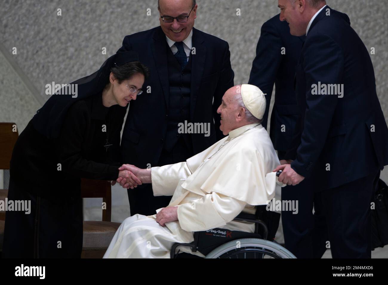 Italy, Rome, Vatican, 12/22/21 Pope Francis shakes hands with Sister ...