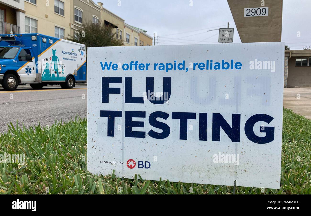 Orlando, United States. 21st Dec, 2022. A sign advertising flu testing ...