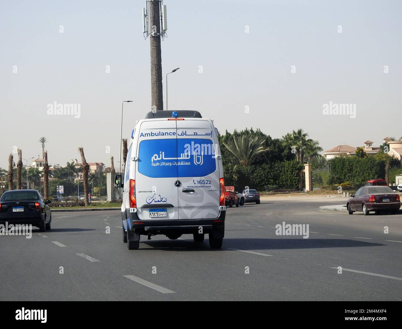Cairo, Egypt, December 12 2022: An ambulance responding to an emergency ...