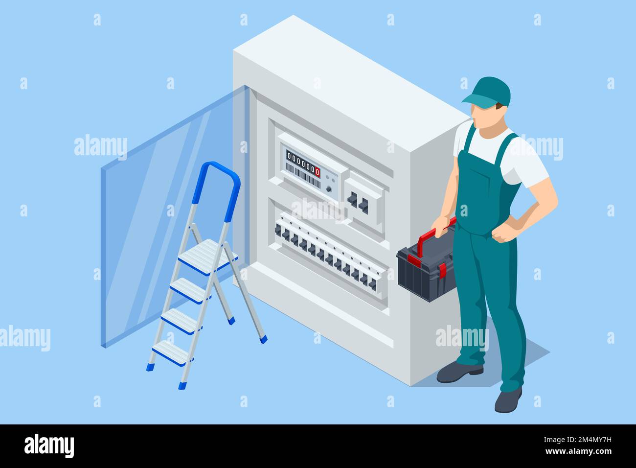 Isometric Electric switchboard. Transformer. Distribution board ...
