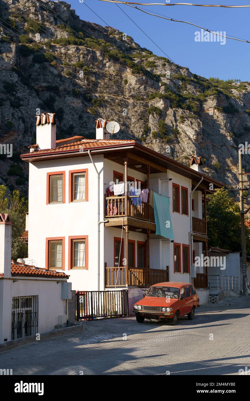 Old city of Mugla. The historical part of the Turkish city, founded by ...