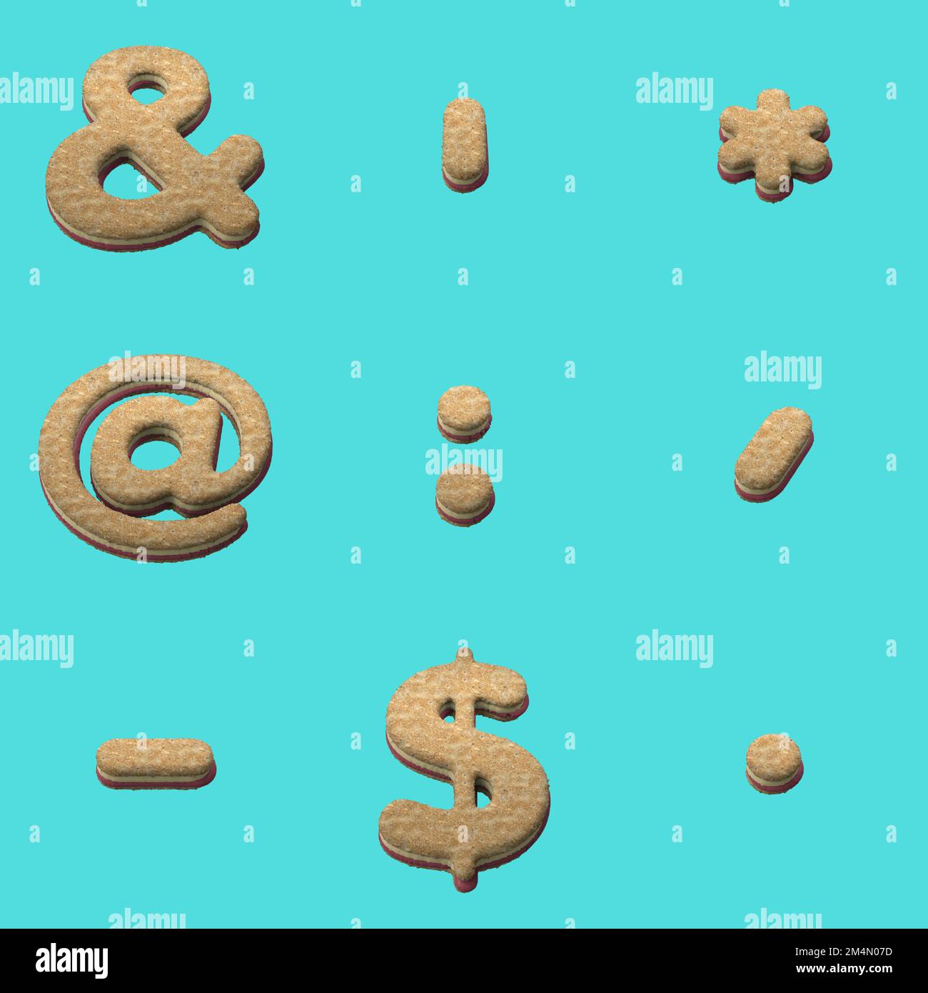 3D Render Set of Toast Font including Letters, Numbers and Punctuation ...