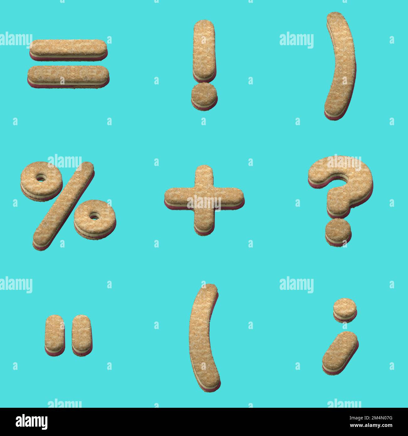 3D Render Set of Toast Font including Letters, Numbers and Punctuation ...