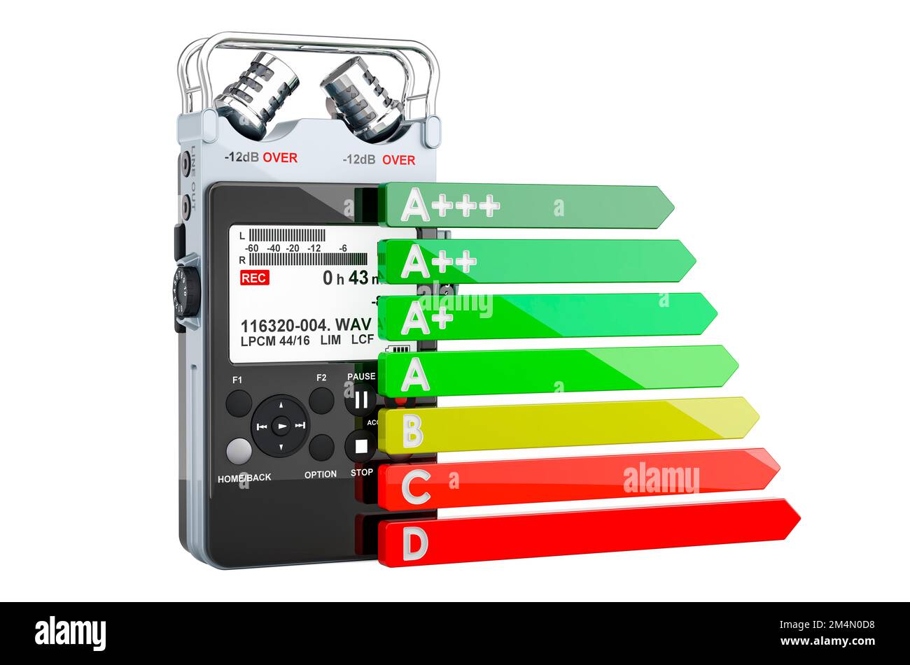 Digital voice recorder with energy efficiency chart, 3D rendering ...