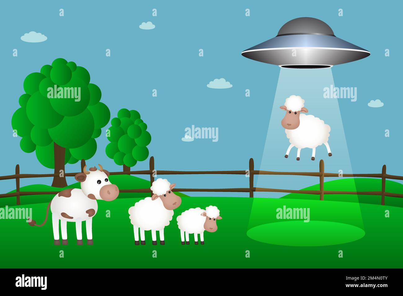 UFO abducts sheep from corral. Vector illustration Stock Vector Image ...