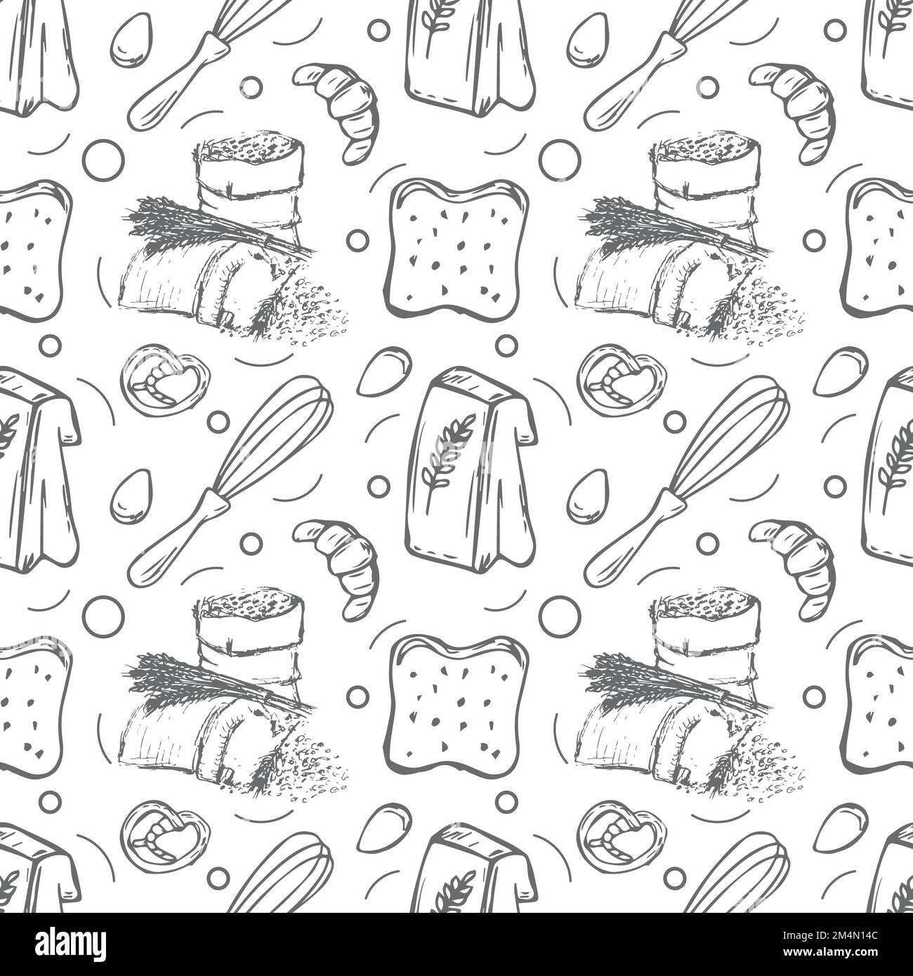 Hand drawn seamless pattern of bread and bakery products. Baked goods ...