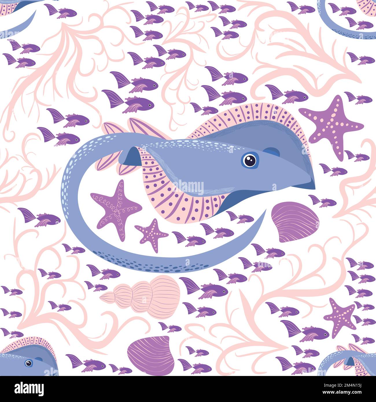 Stingray, Batomorphi sea life, fish, animals bright seamless pattern ...
