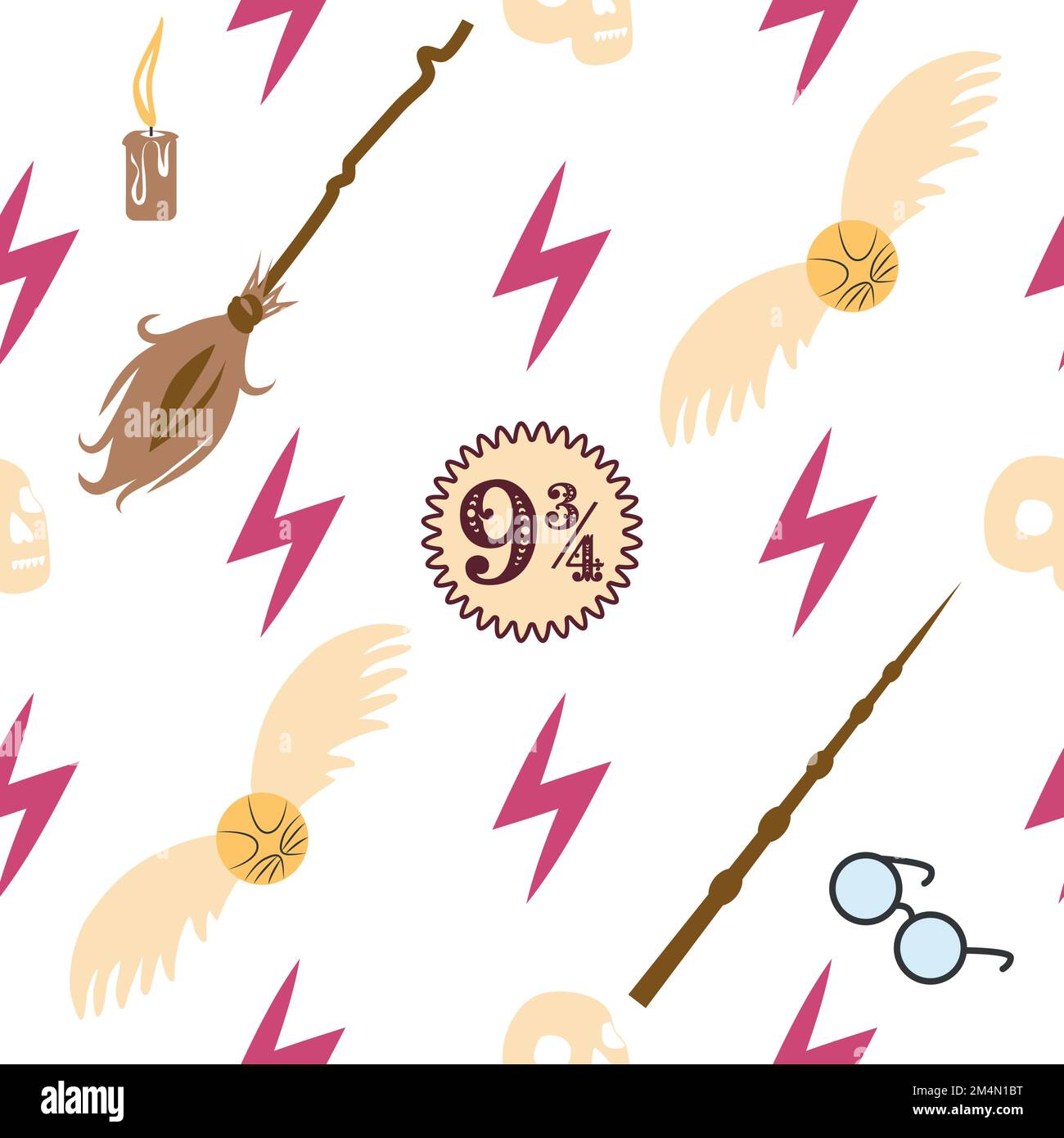 Witches school of magical objects seamless pattern in flat style. Broom ...