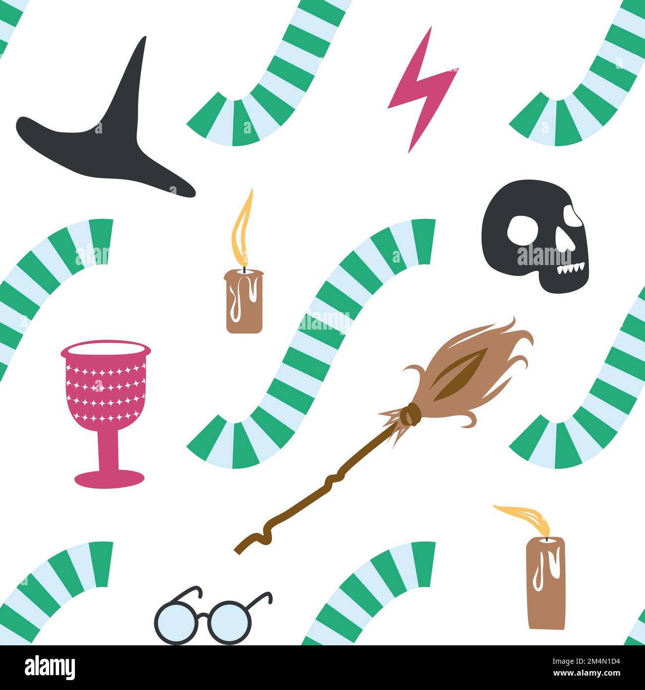 Witches school of magical objects seamless pattern in flat style. Broom ...