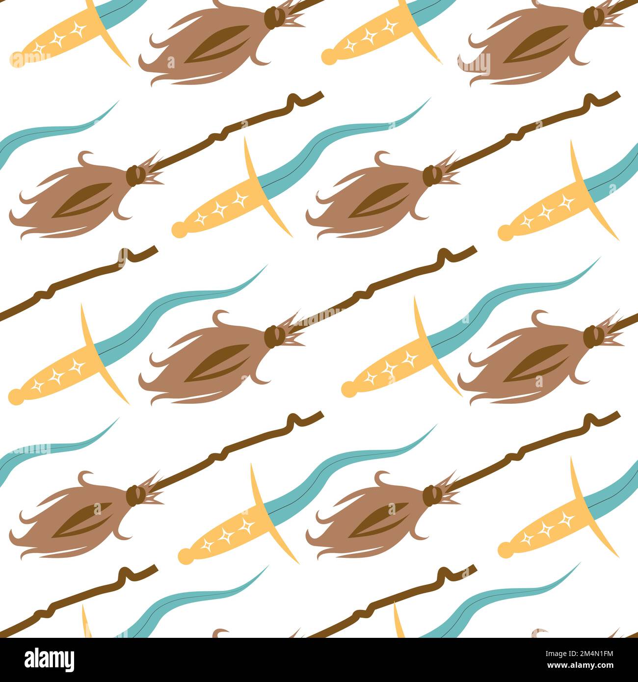 Witches school of magical objects seamless pattern in flat style. Broom ...