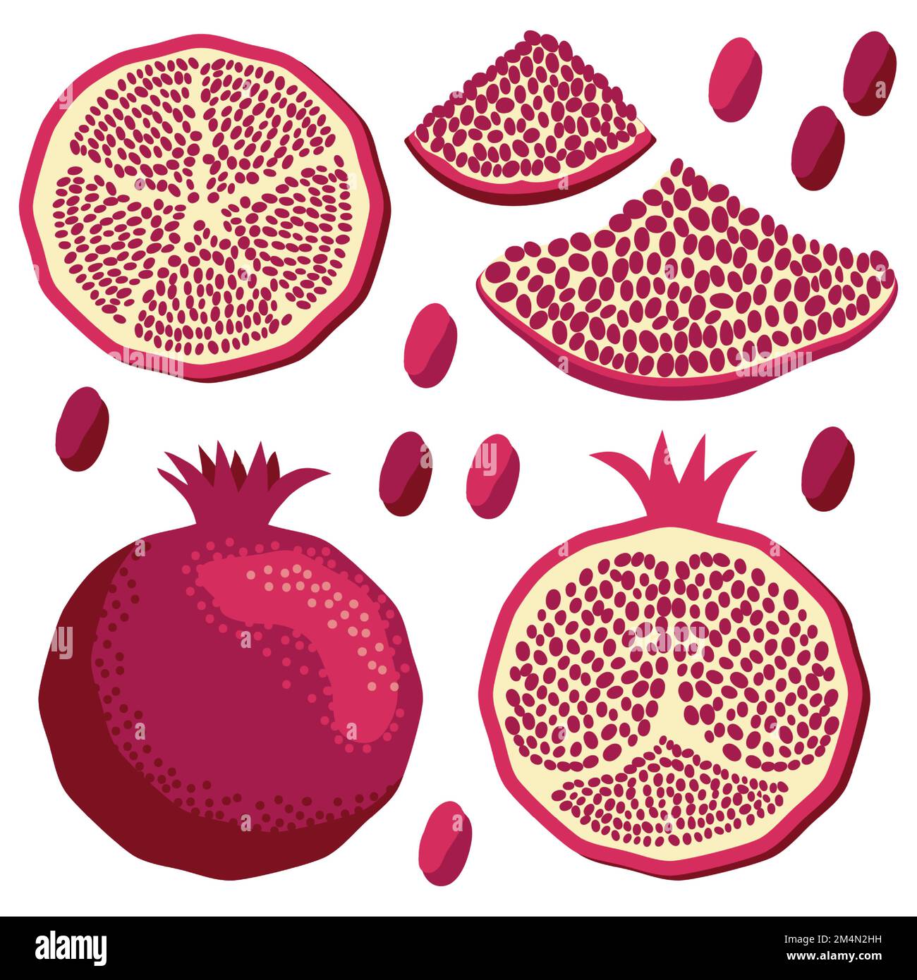 Set pomegranate fruit segment. Pomegranate whole and pieces, cut with ...