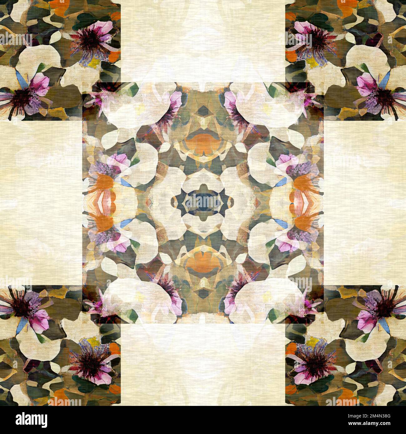 Floral patchwork quilt seamless pattern. Ornate geo swatch for exotic ...