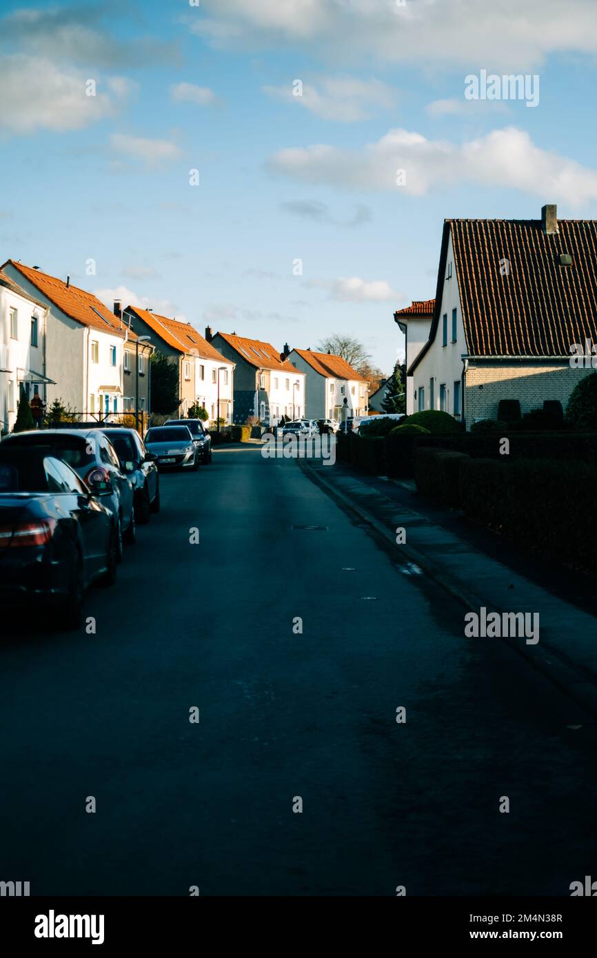 Street and houses in Marl stadt in Germany state of Nordrhein ...