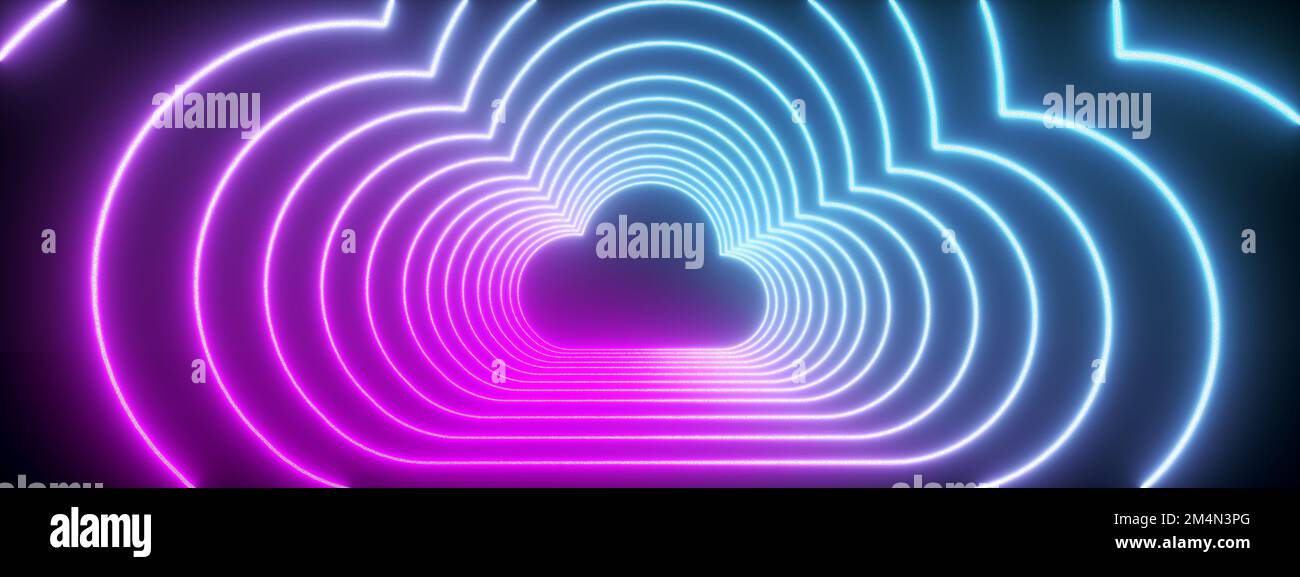 Cloud neon icon, website or mobile application, 3d render, panoramic ...