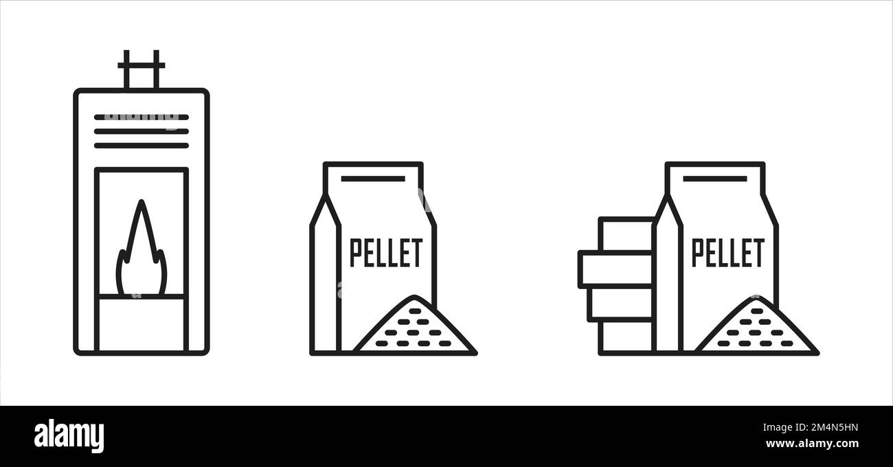 Stove and pellet icons designed in line art style can be used for web ...
