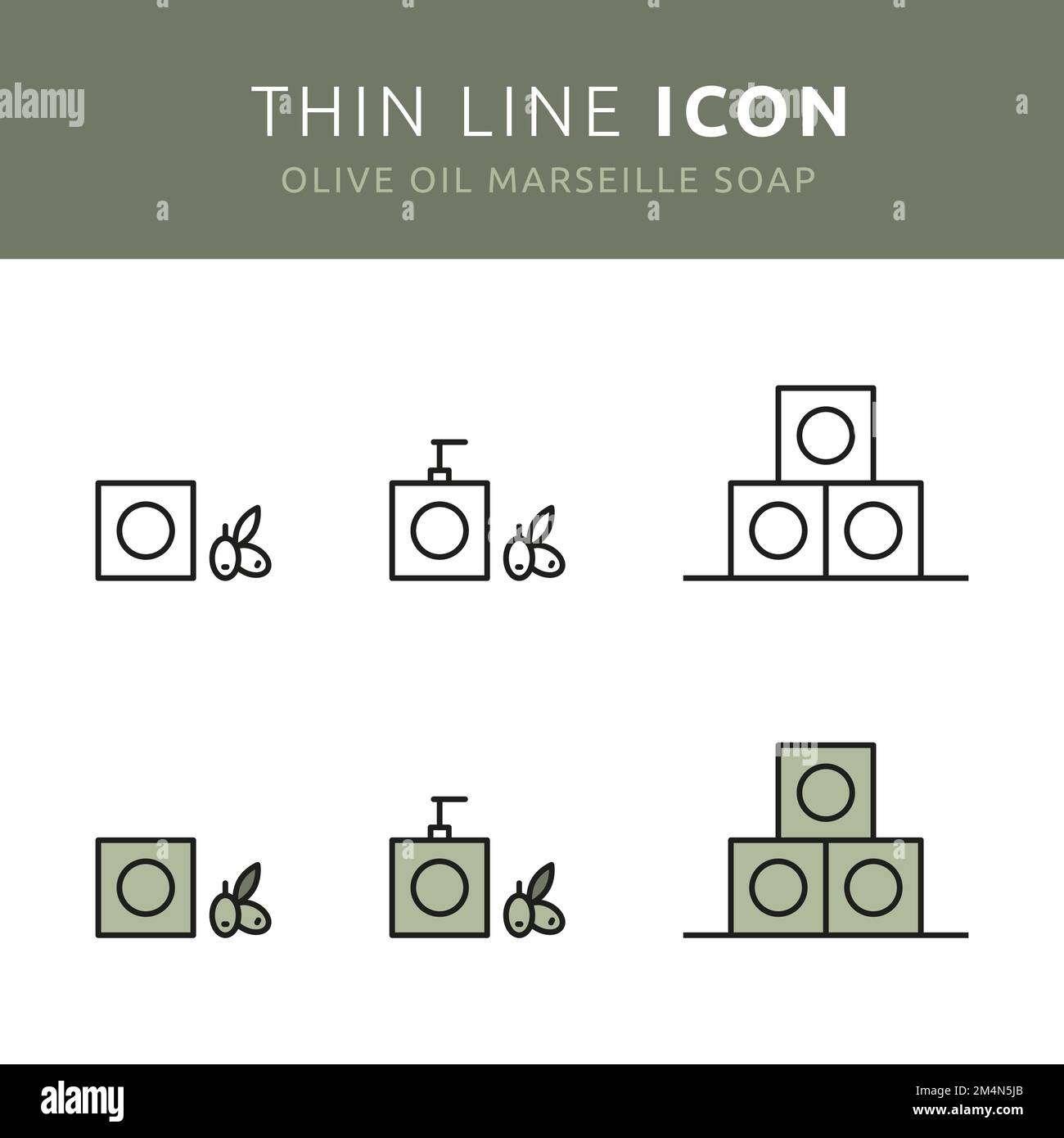6 Marseille soap icons designed in line art style can be used for web ...