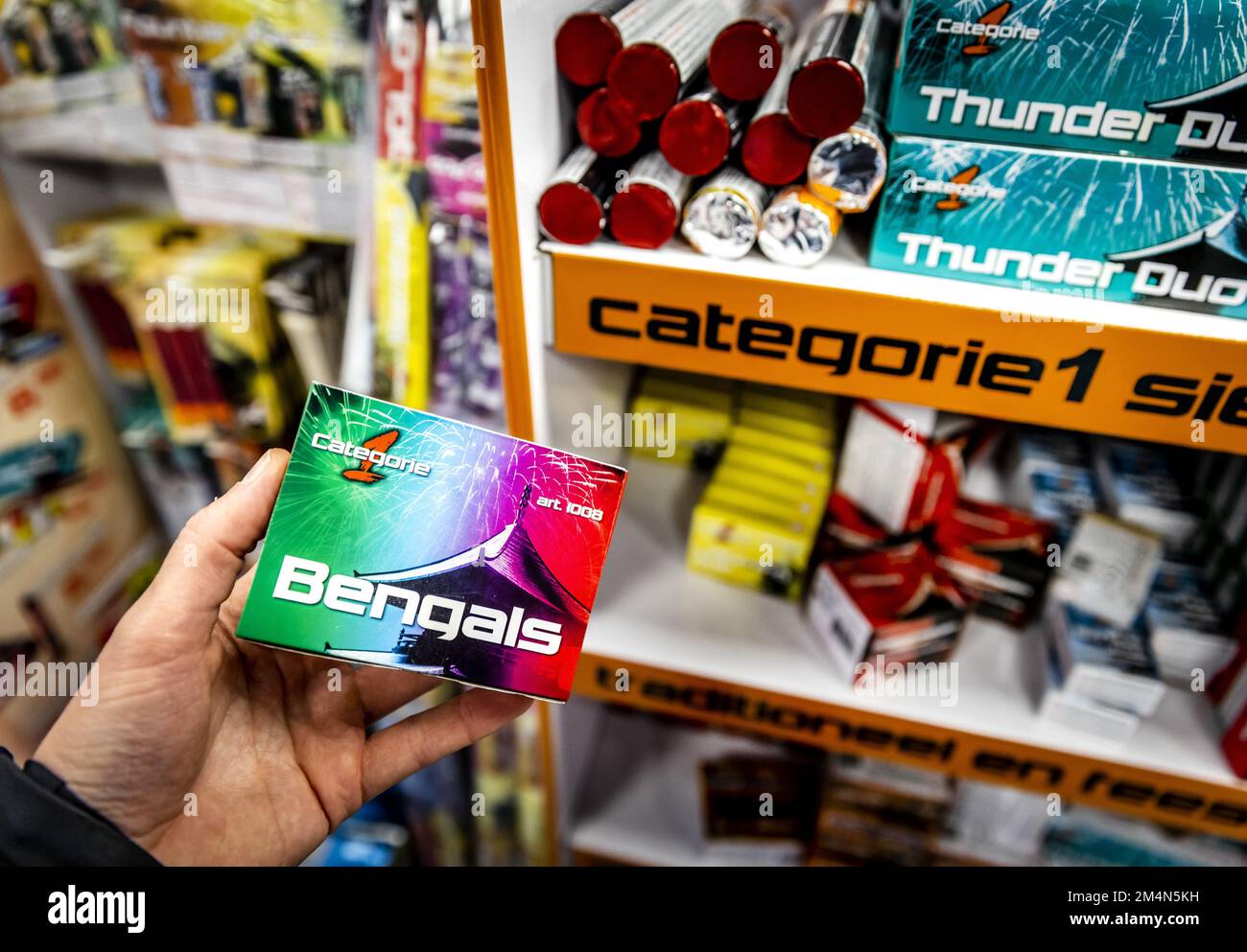 THE HAGUE - Category 1 fireworks on the shelves at a tobacco shop. This ...