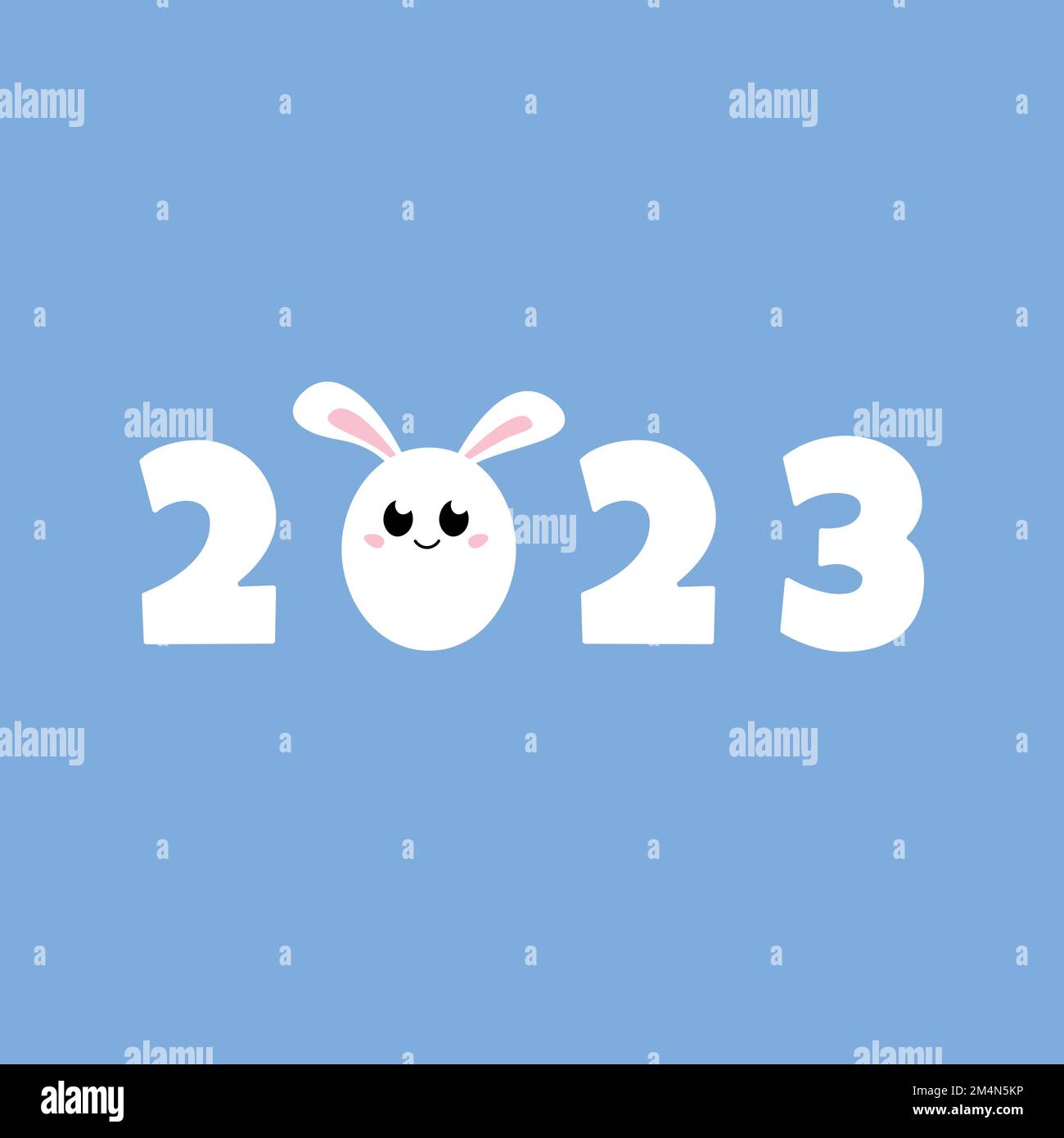 Rabbit 2023 Year. Cute kawaii bunny illustration. New Year of Hare ...
