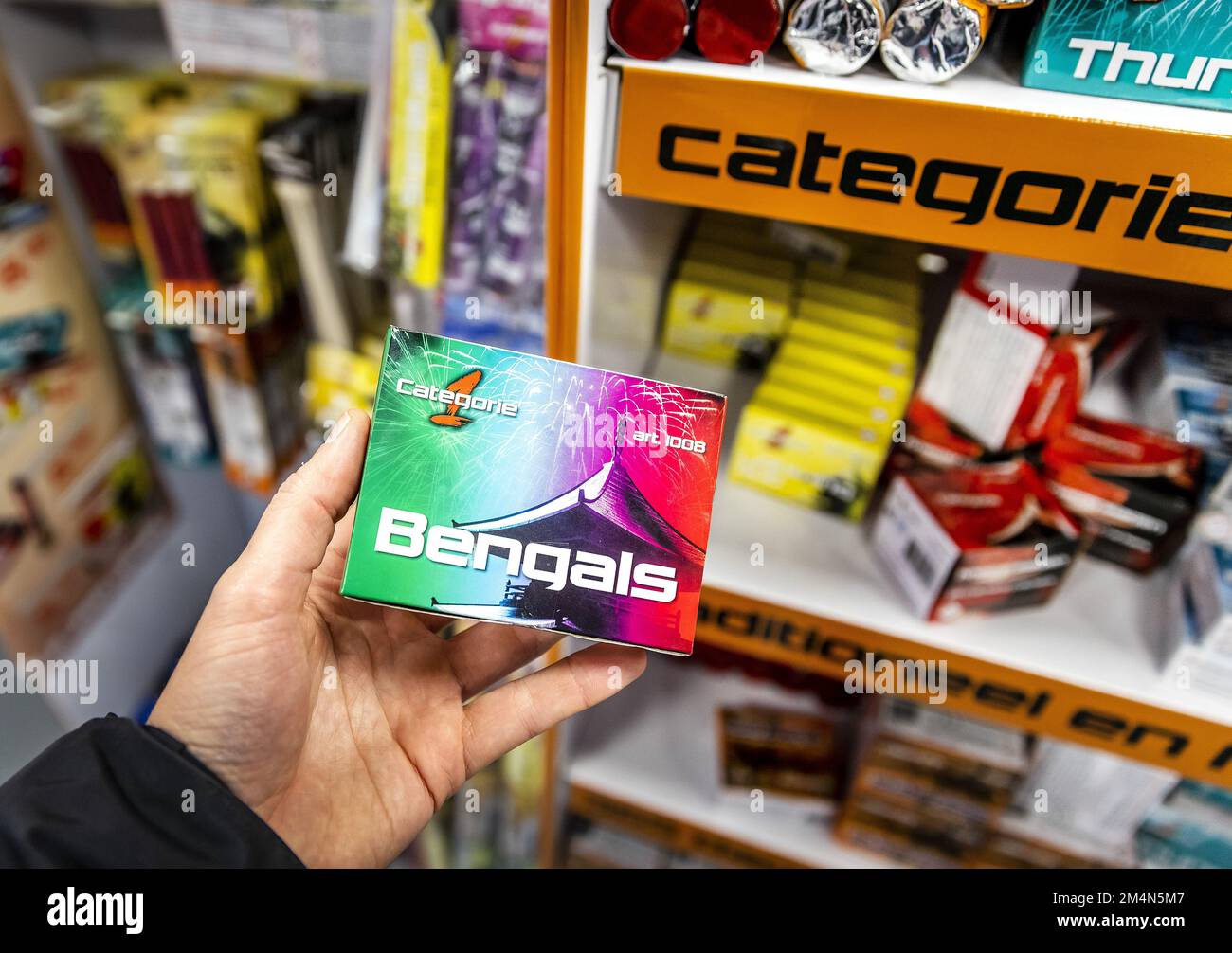 THE HAGUE - Category 1 fireworks on the shelves at a tobacco shop. This ...