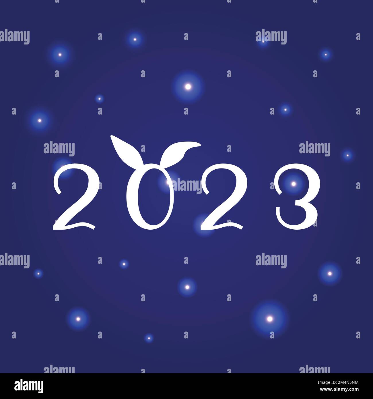 2023 year of Rabbit. Vector square New Year card. Illustration of shiny 2023 numbers with cute ...