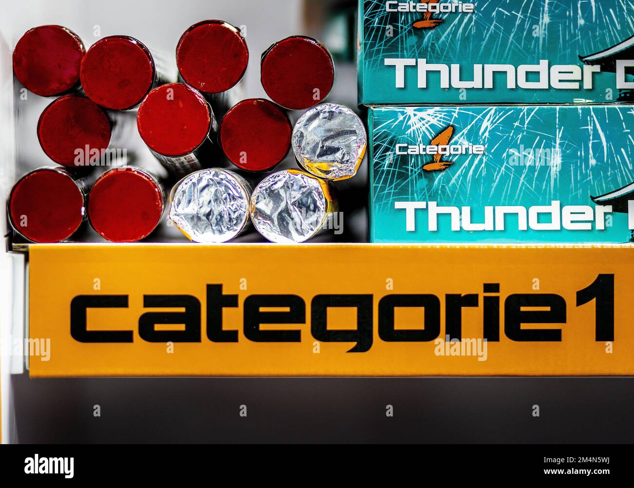 THE HAGUE - Category 1 fireworks on the shelves at a tobacco shop. This ...