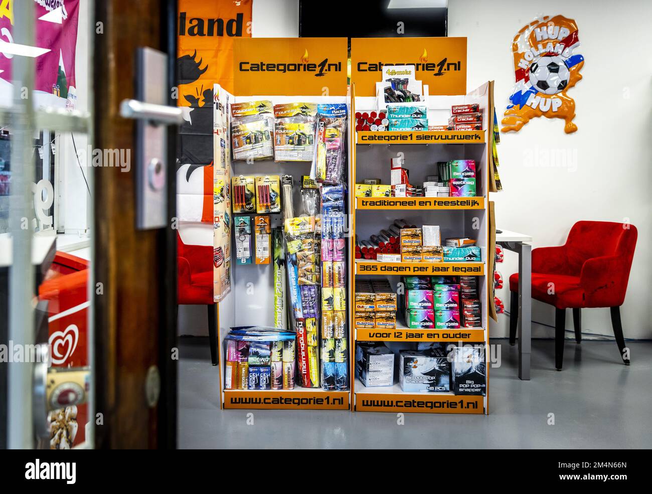 THE HAGUE - Category 1 fireworks on the shelves at a tobacco shop. This ...