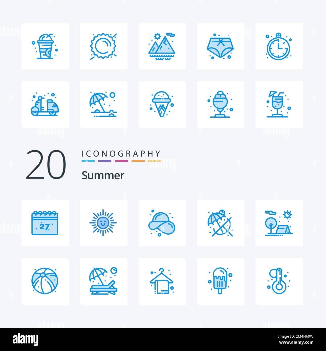 20 Summer Blue Color Icon Pack Like Nature Camping Hat Adventure