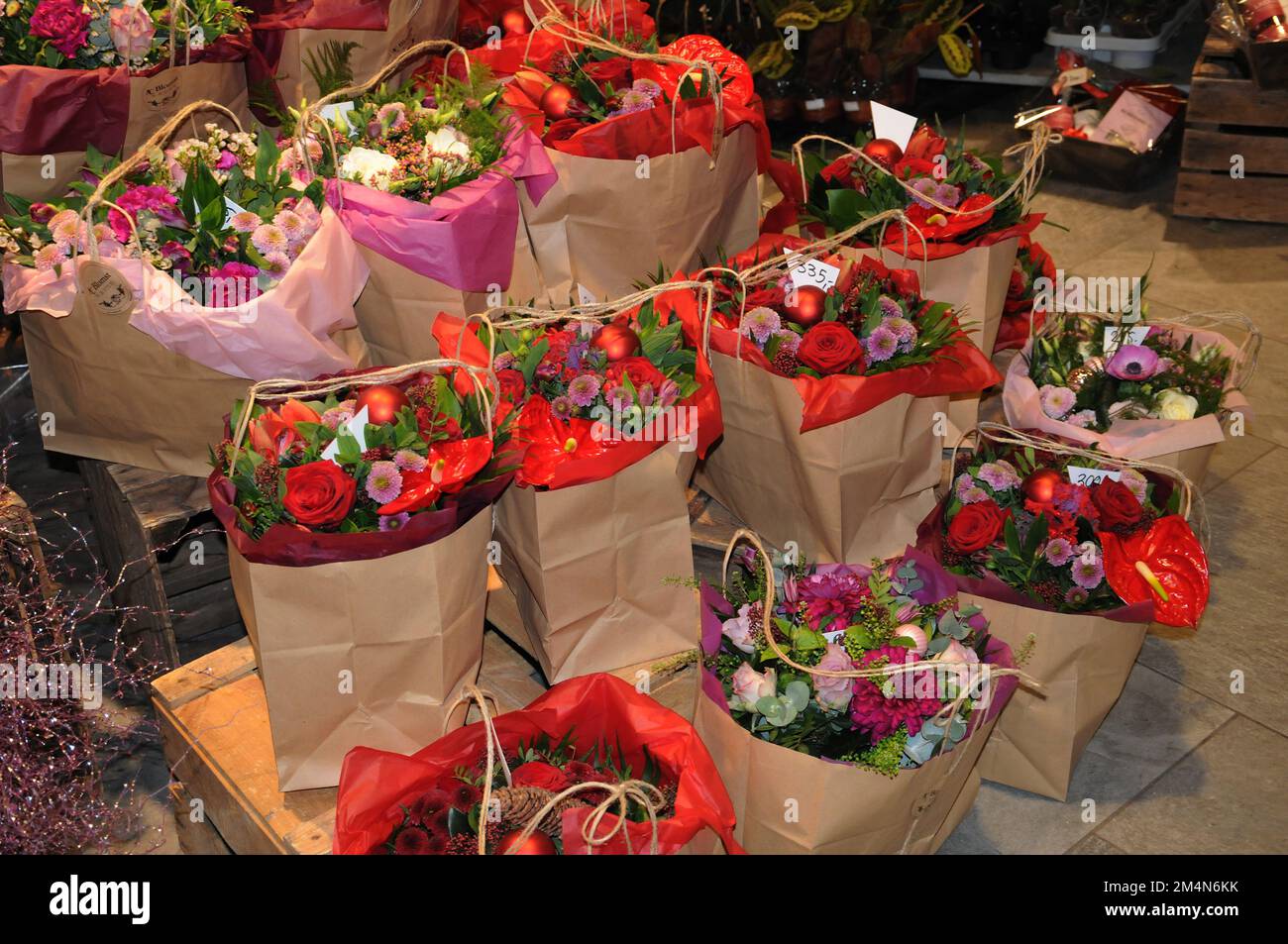 Copenhagen/Denmark/09 December 2022/Flower bouquets display for sale in ...