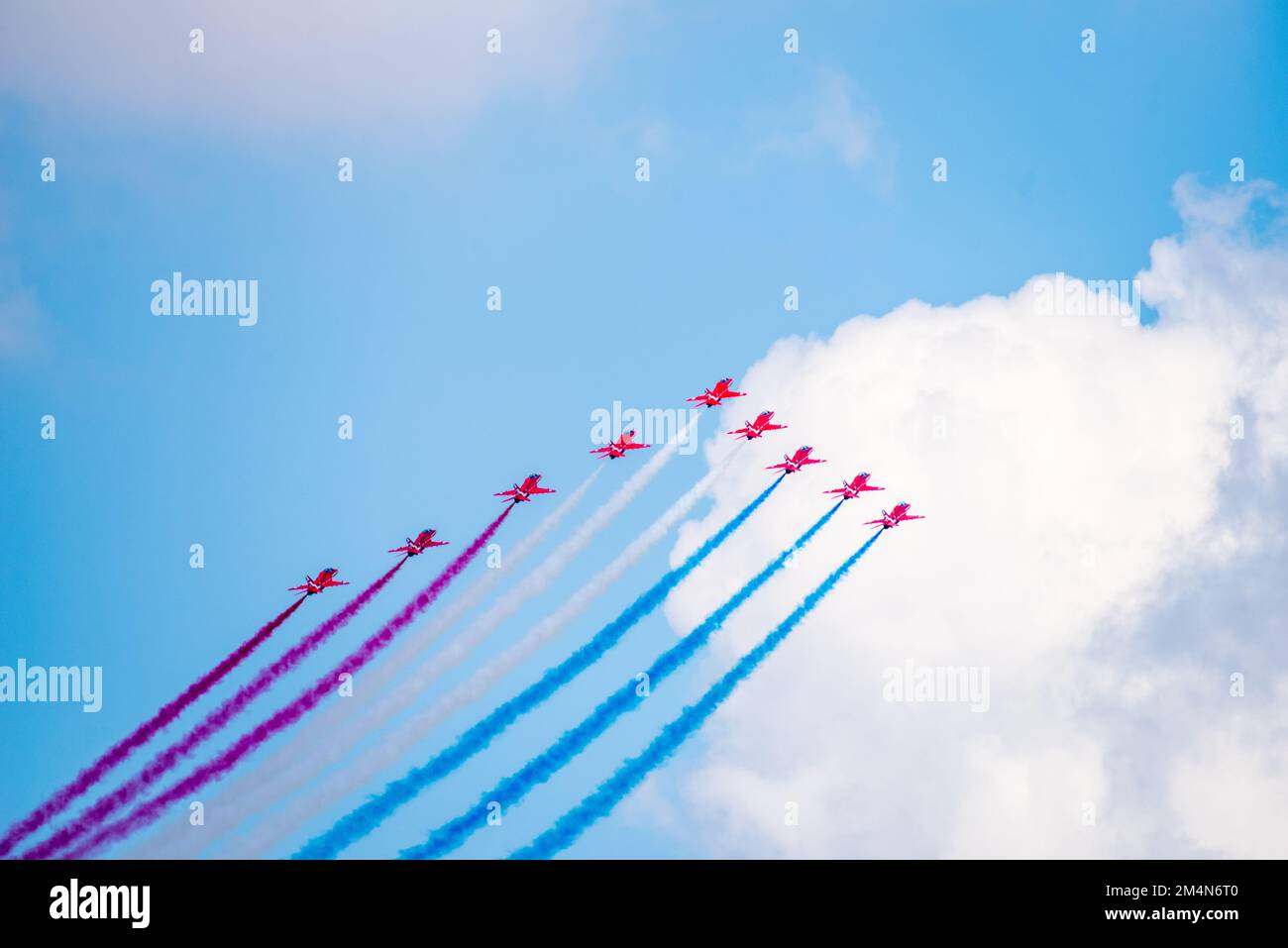 The Red Arrow Aerobatic Team in the RIAT airshow in Fairford, England ...