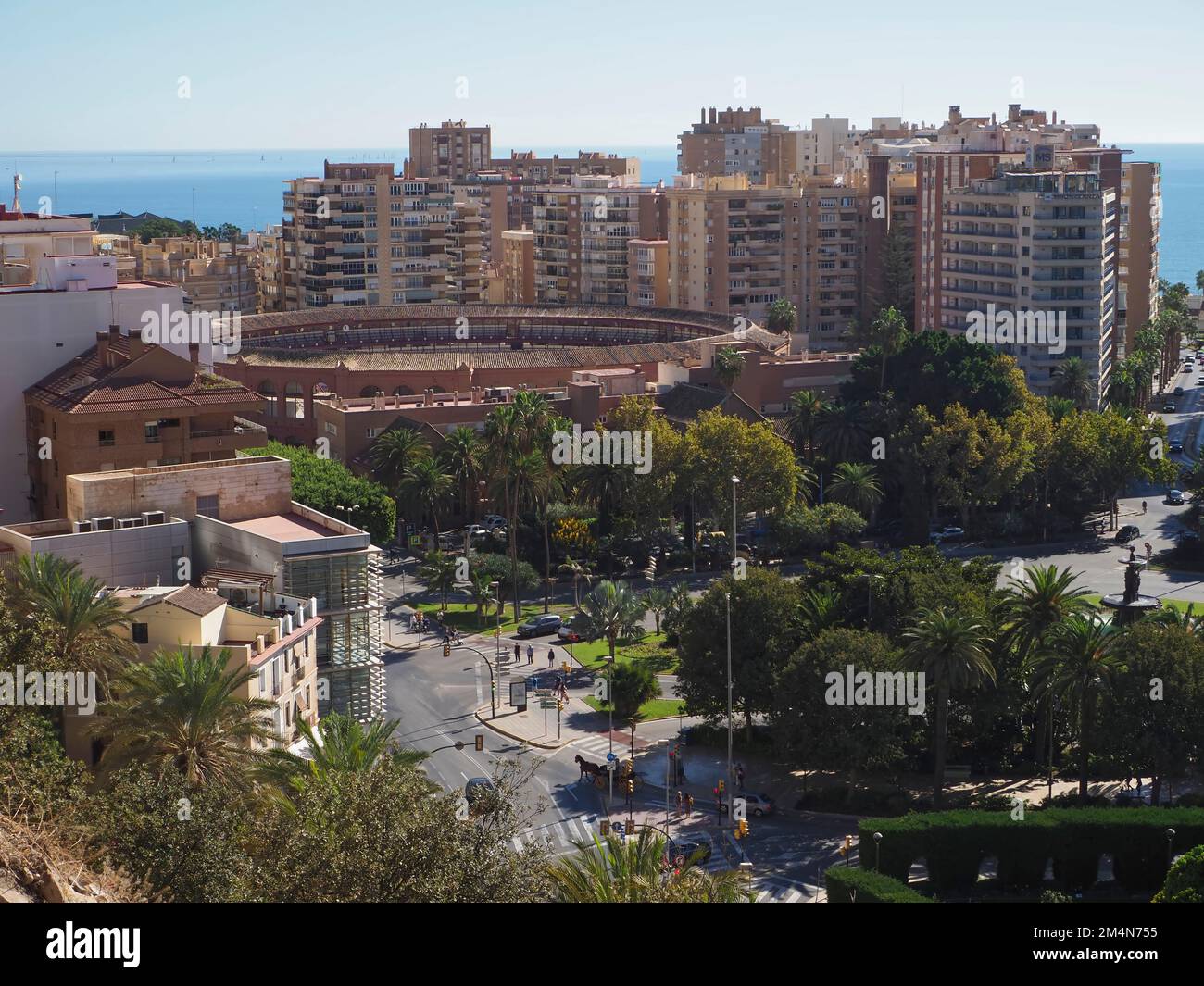 Malagueta Bullring Stadium surrounded by apartment buildings,Malaga ...