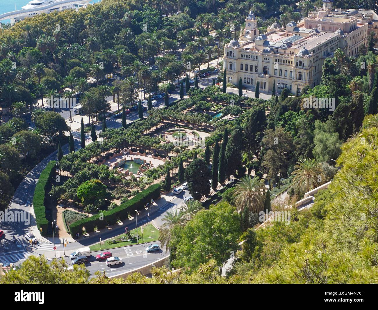 Pedro Luis Alonso garden and the Town Hall seen from above, Malaga ...