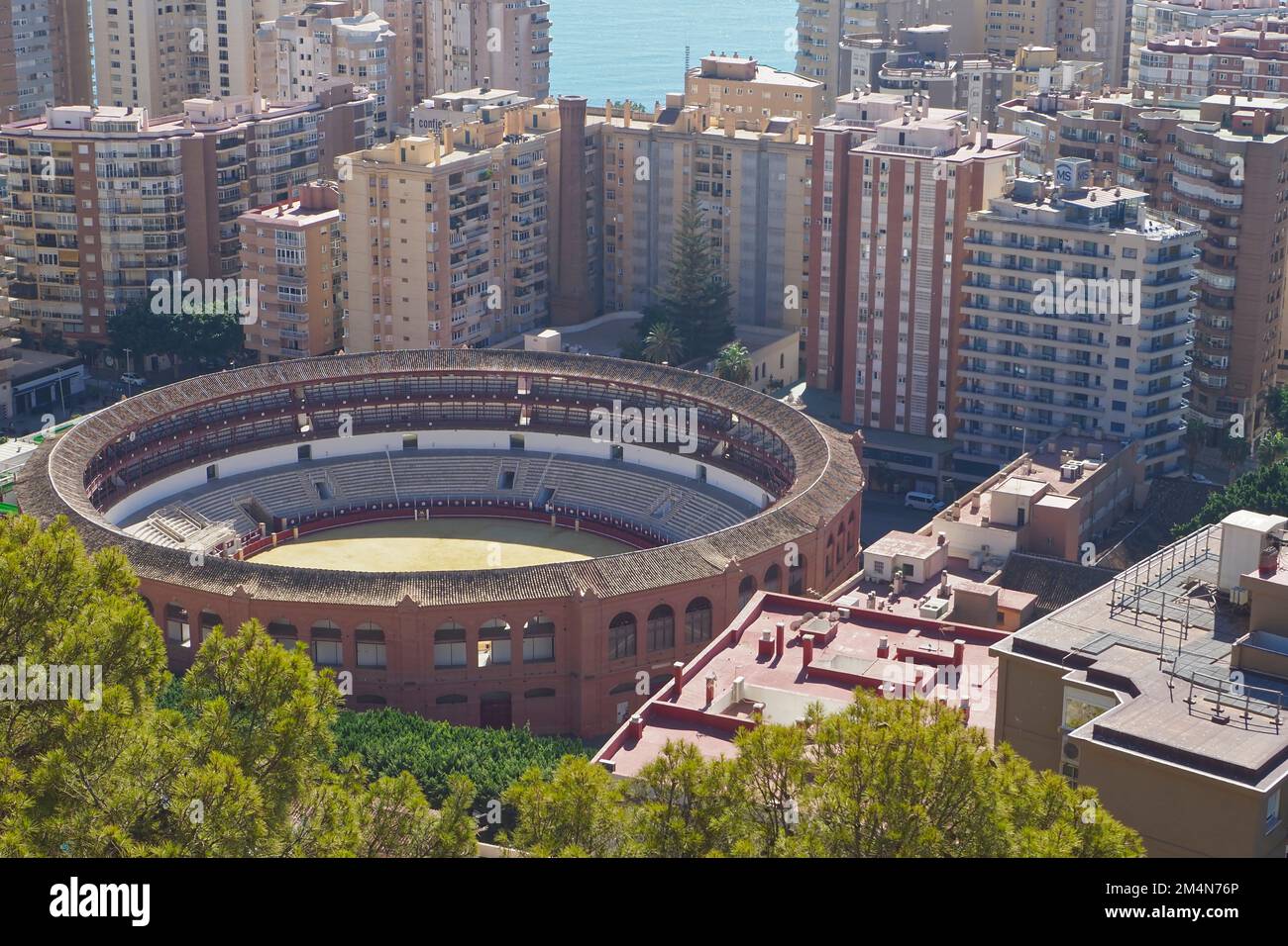 Malagueta Bullring Stadium surrounded by apartment buildings,Malaga ...