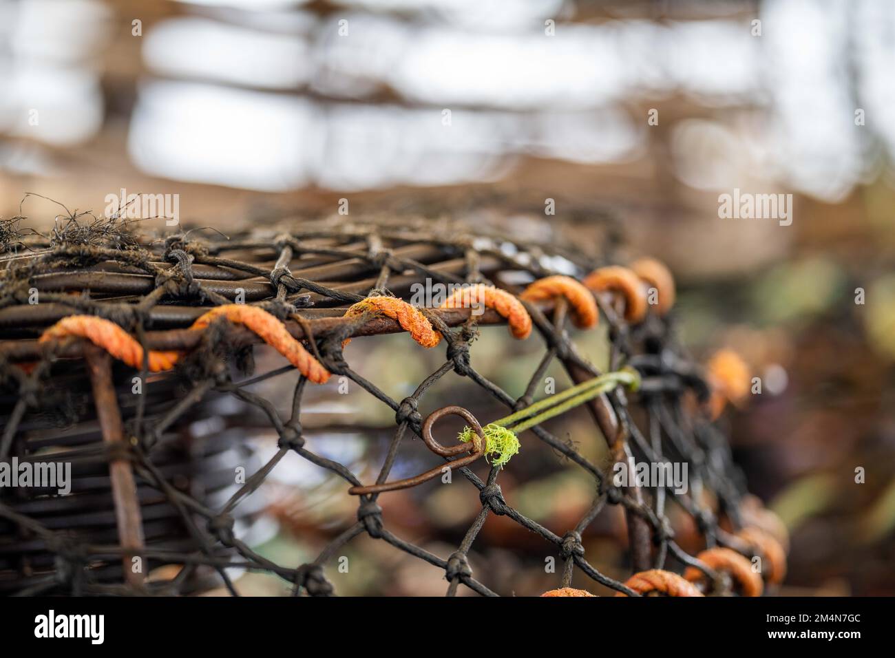 crayfish pot and lobster pots on the back of a fishing boat in ...