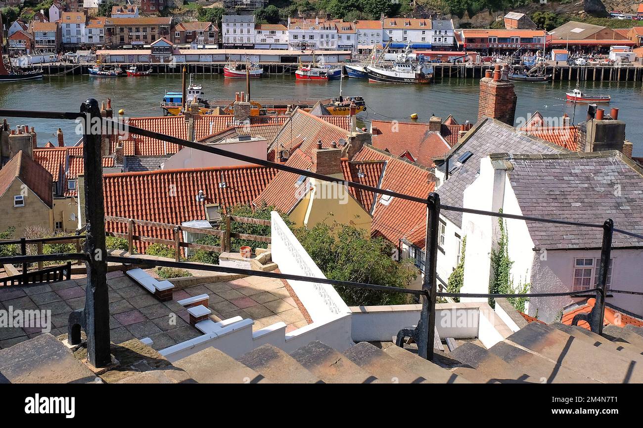 Summer harbor scene in Whitby, UK Stock Photo - Alamy